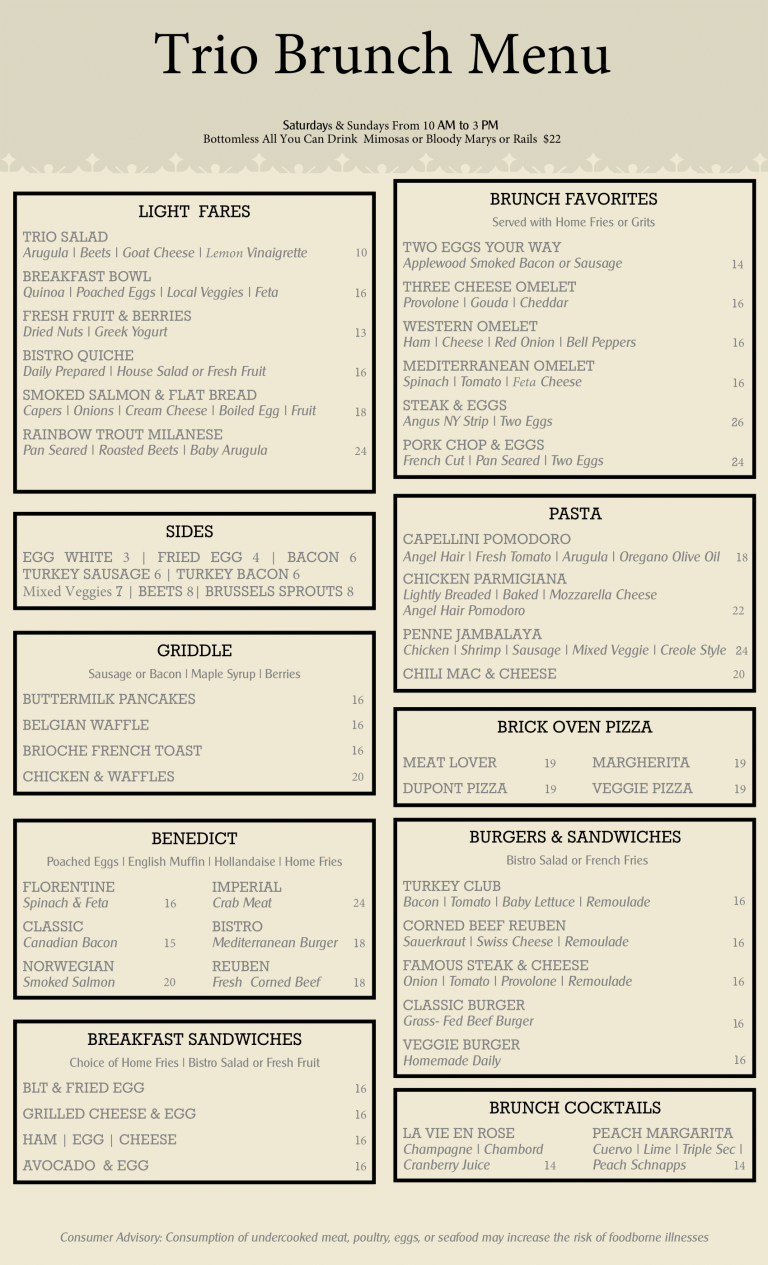 Brunch Menu - Trio Bistro DC