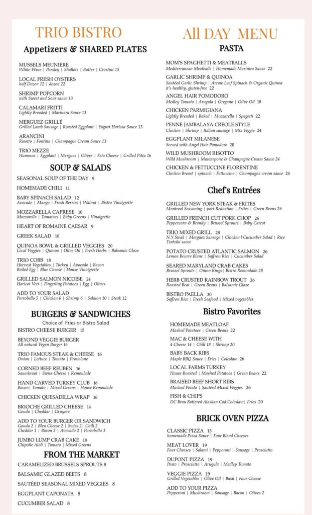 All Day Summer Menu - Trio Bistro DC