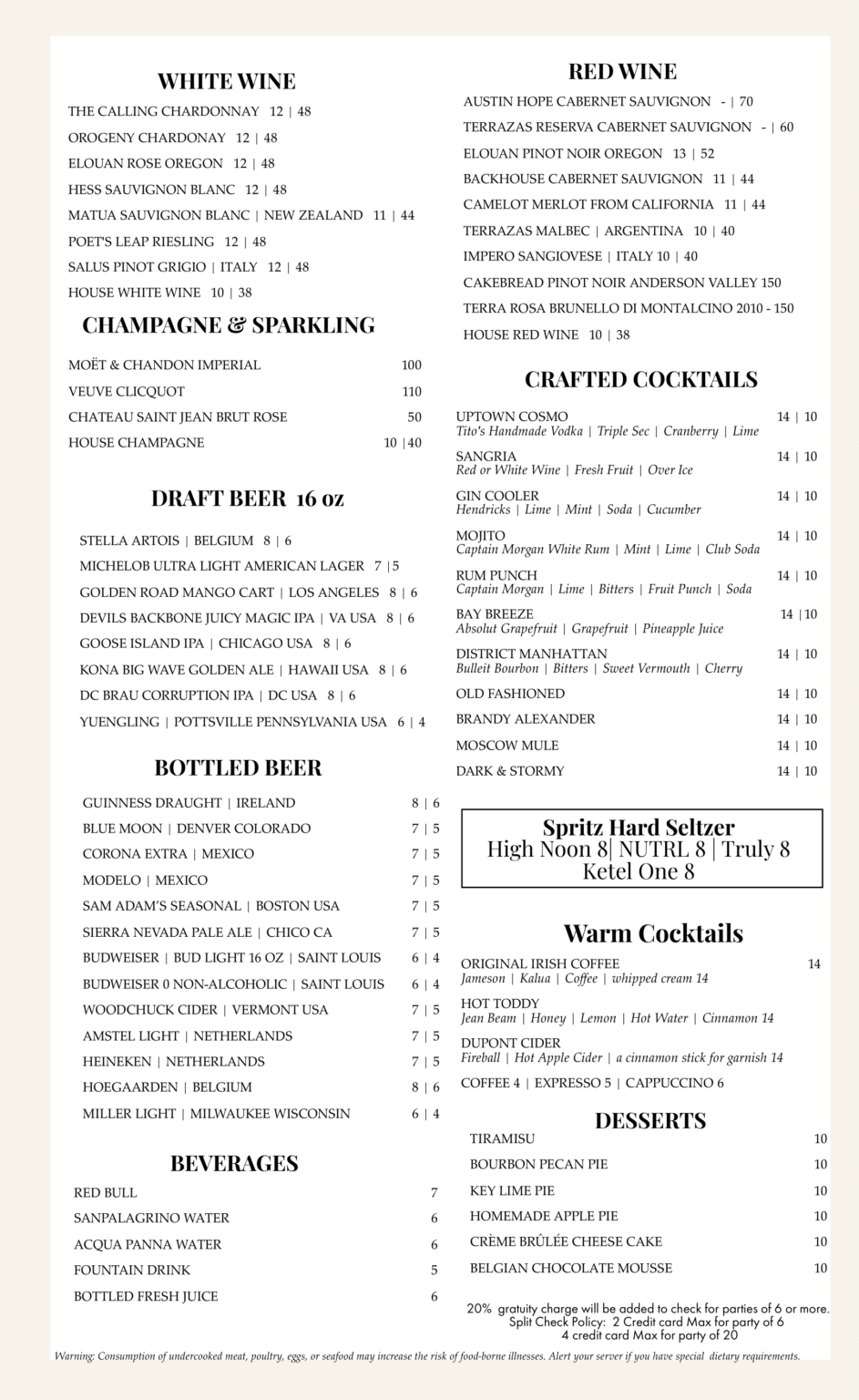 Dinner Menu - Trio Bistro DC